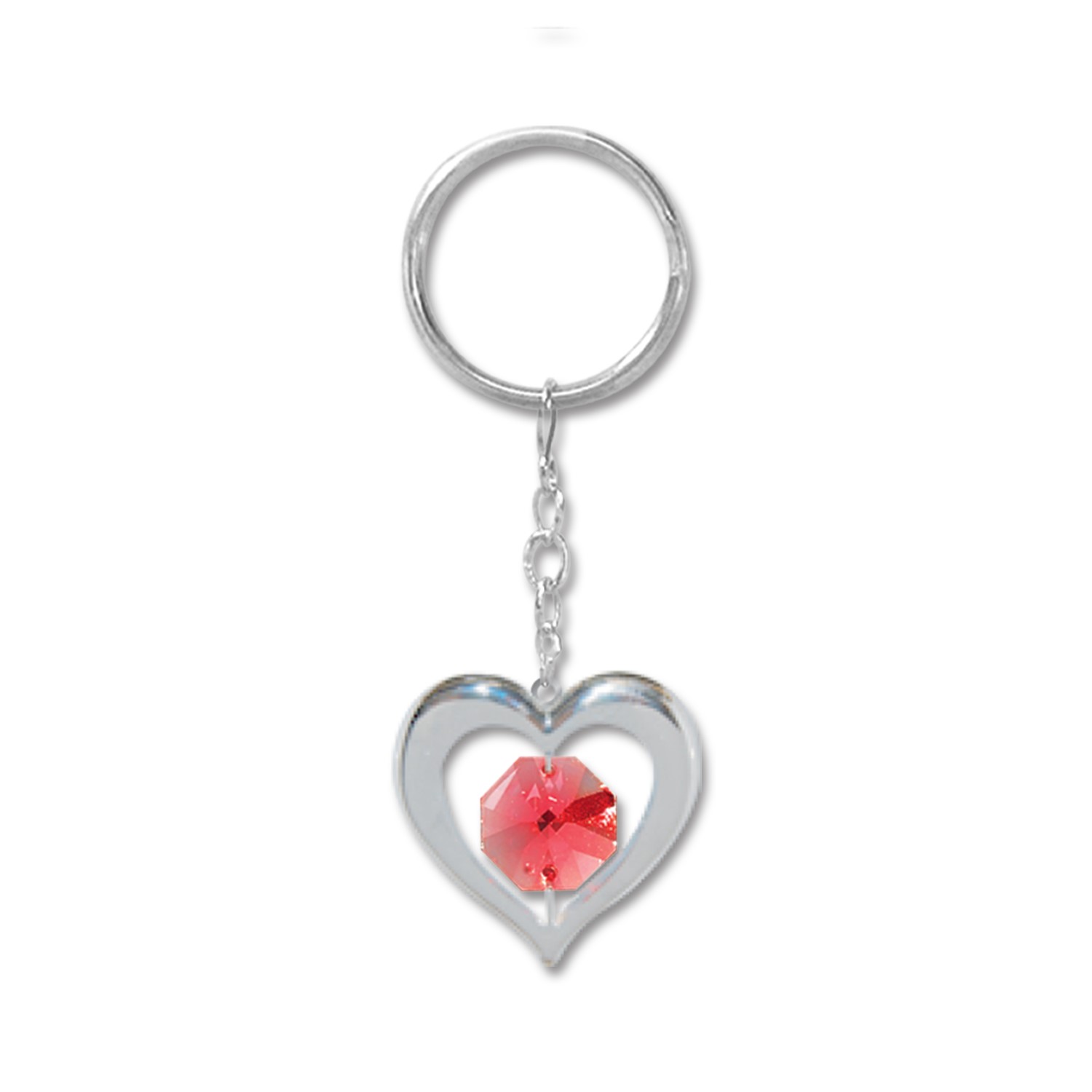 Chrome Plated Heart Icon Key Chain W/Red Swarovski | Mascot USA