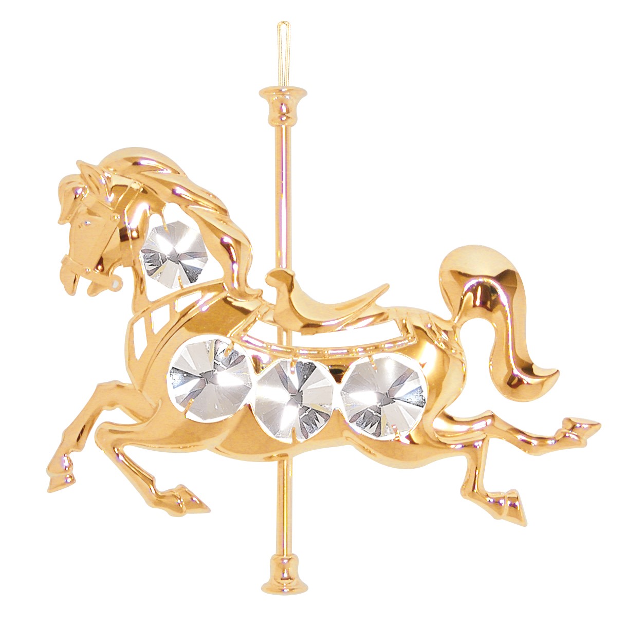 24K Gold Plated Carousel Horse Ornament W/Clear Swarovski | Mascot USA