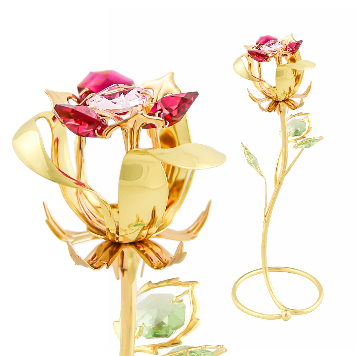 24k Gold Plated Rose Bud S-shaped Stand w/ Swarovski | Mascot USA