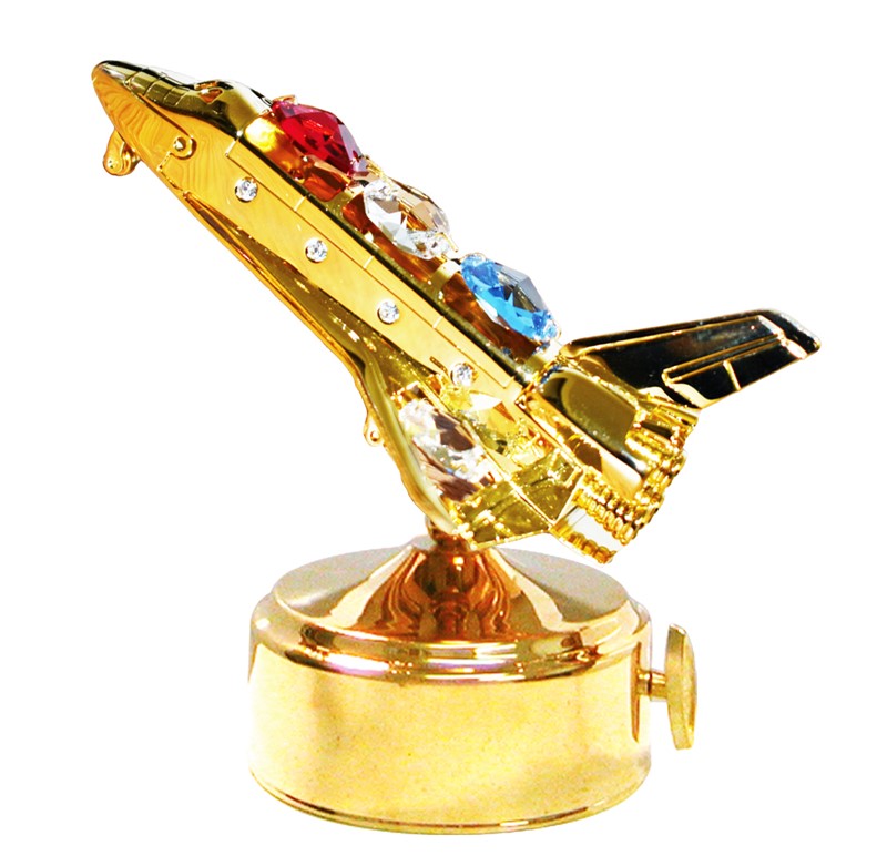 24k Gold Plated Space Shuttle Music Box w/Swarovski | Mascot USA