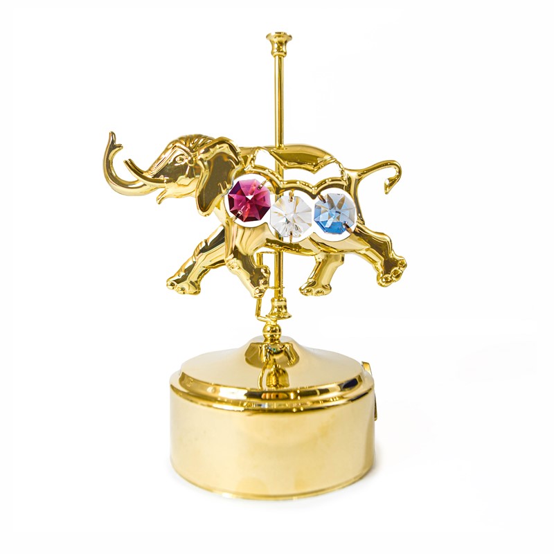 24K Gold Plated Carousel Elephant Music Box W/Swarovski | Mascot USA
